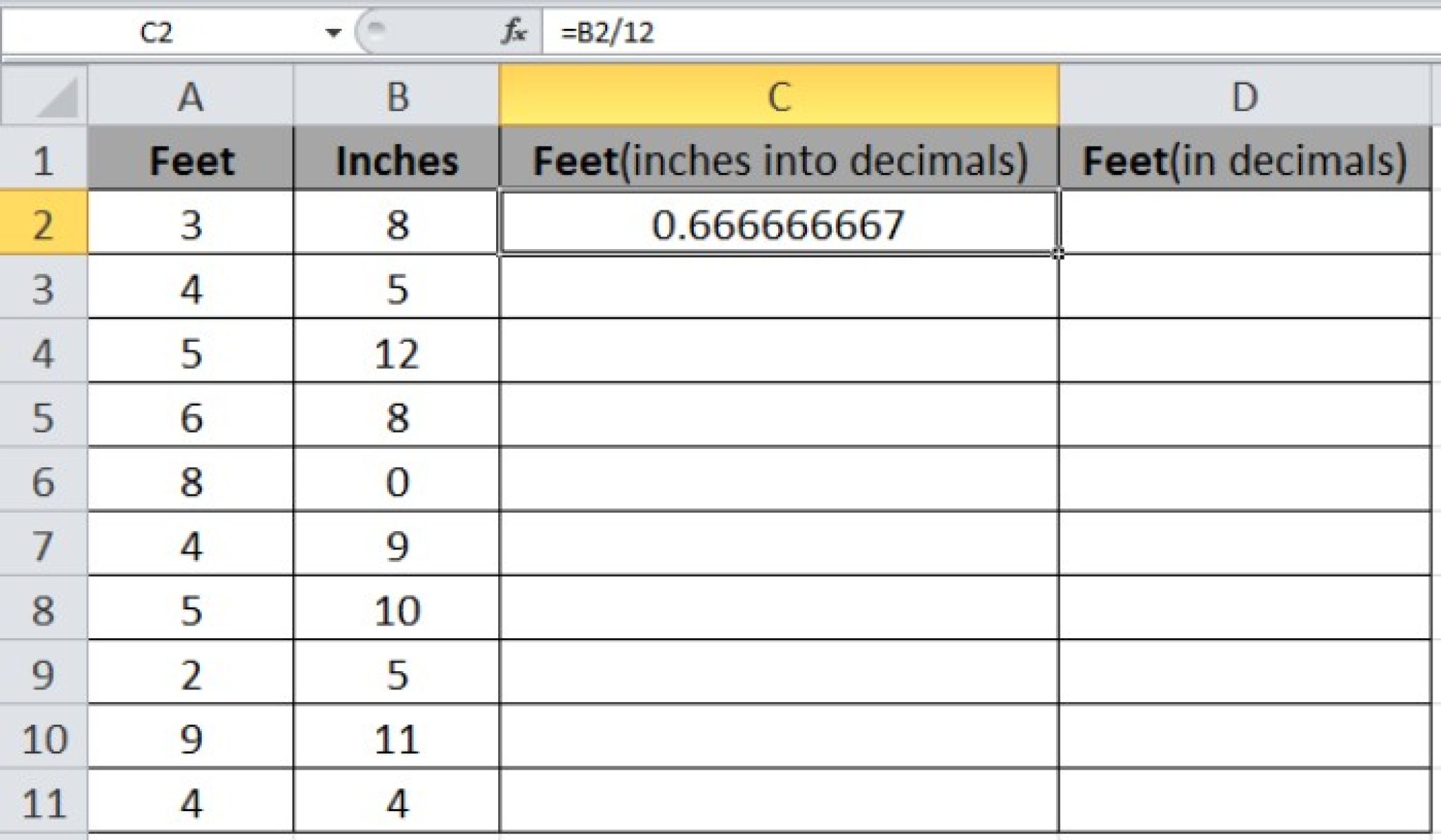Converting Inches to Decimal in Microsoft Excel - Gotkey.net