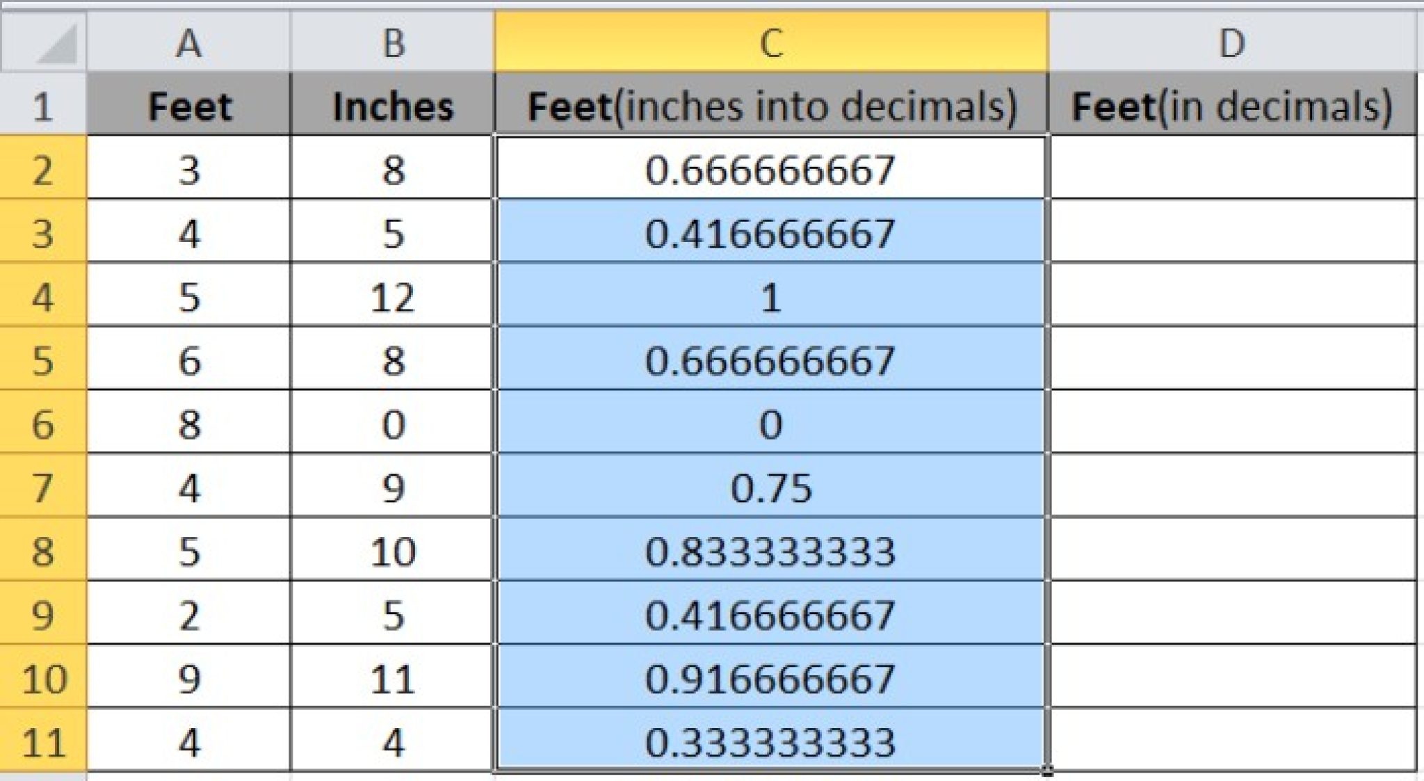 Converting Inches to Decimal in Microsoft Excel - Gotkey.net