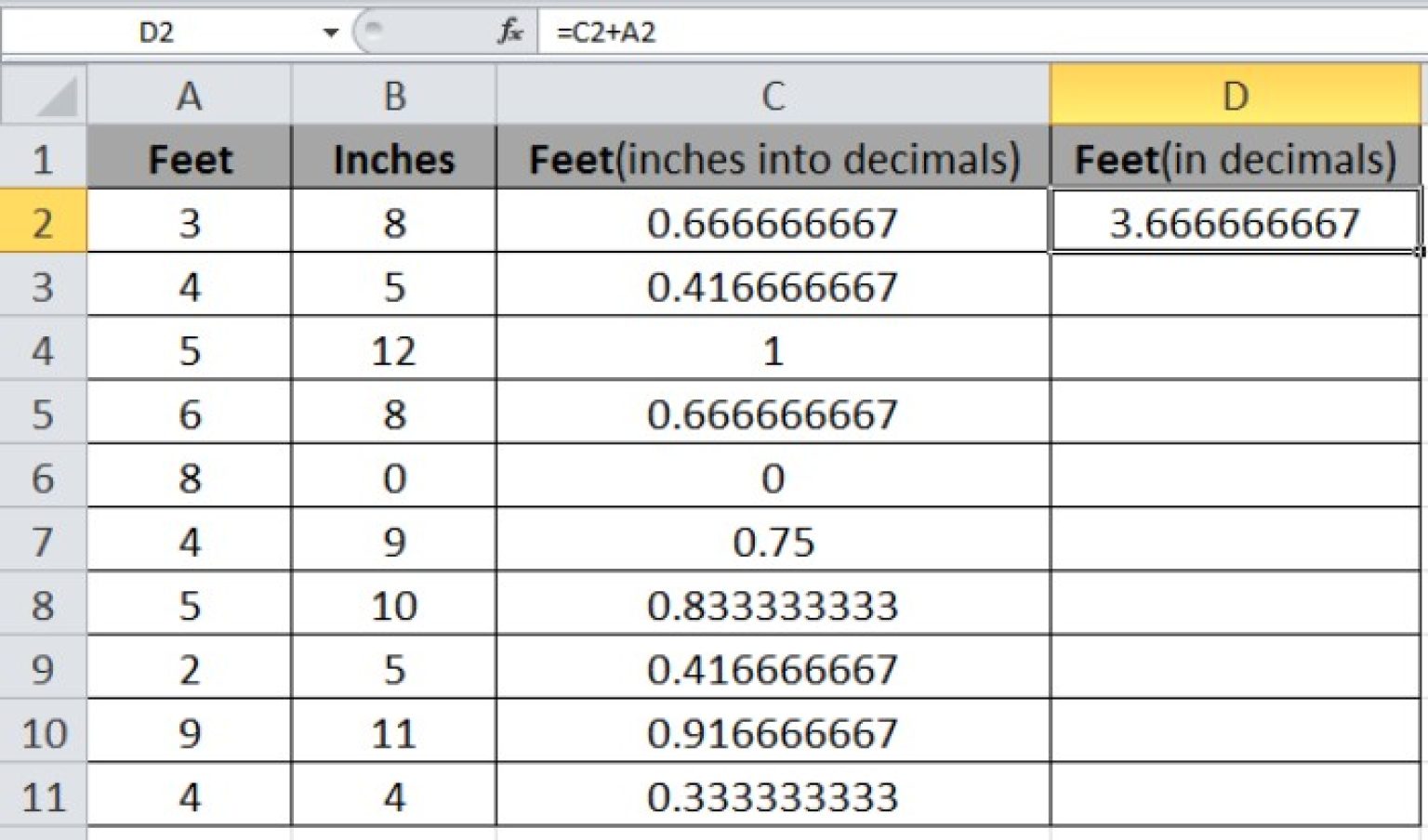 Converting Inches to Decimal in Microsoft Excel - Gotkey.net