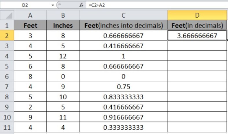 Converting Inches to Decimal in Microsoft Excel - Gotkey.net Converting Inches to Decimal in Microsoft Excel - Gotkey.net