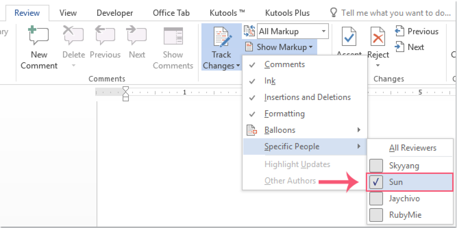 How to accept track changes from specific one user in Word document ...