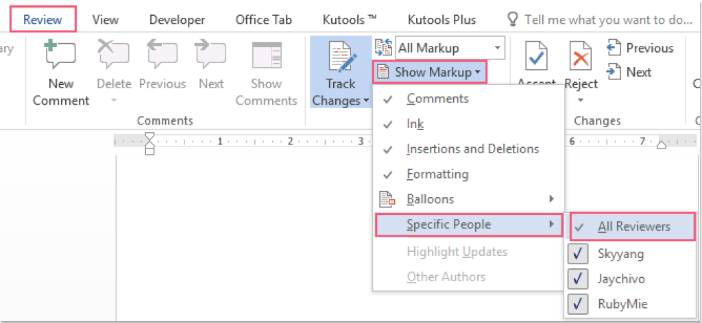 How to accept track changes from specific one user in Word document? - Gotkey.net