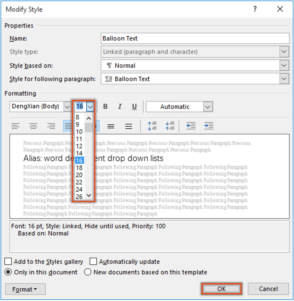 How to change the font size of comment balloon in Word document ...