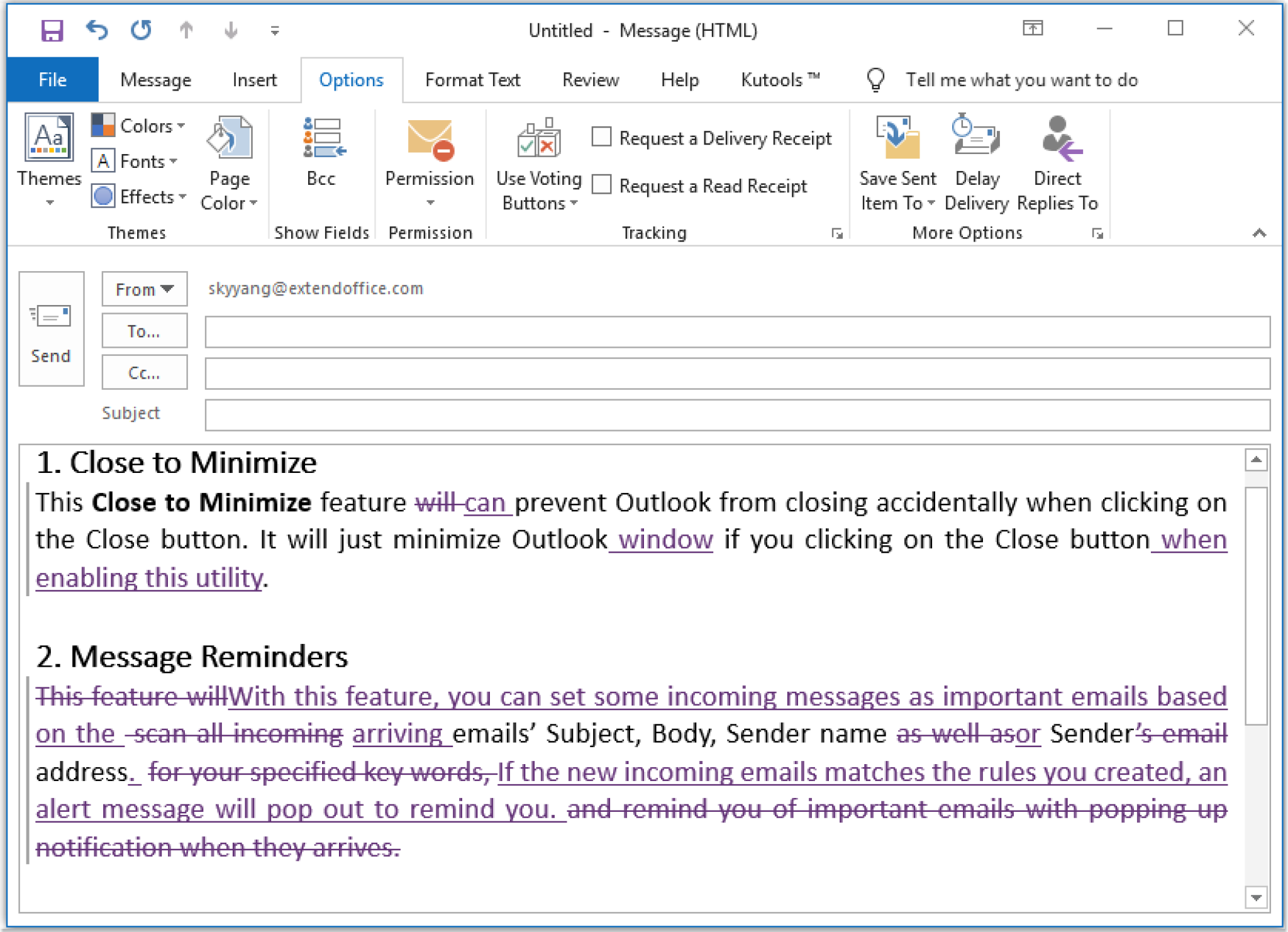 How to copy contents with track changes from Word document to Outlook ...