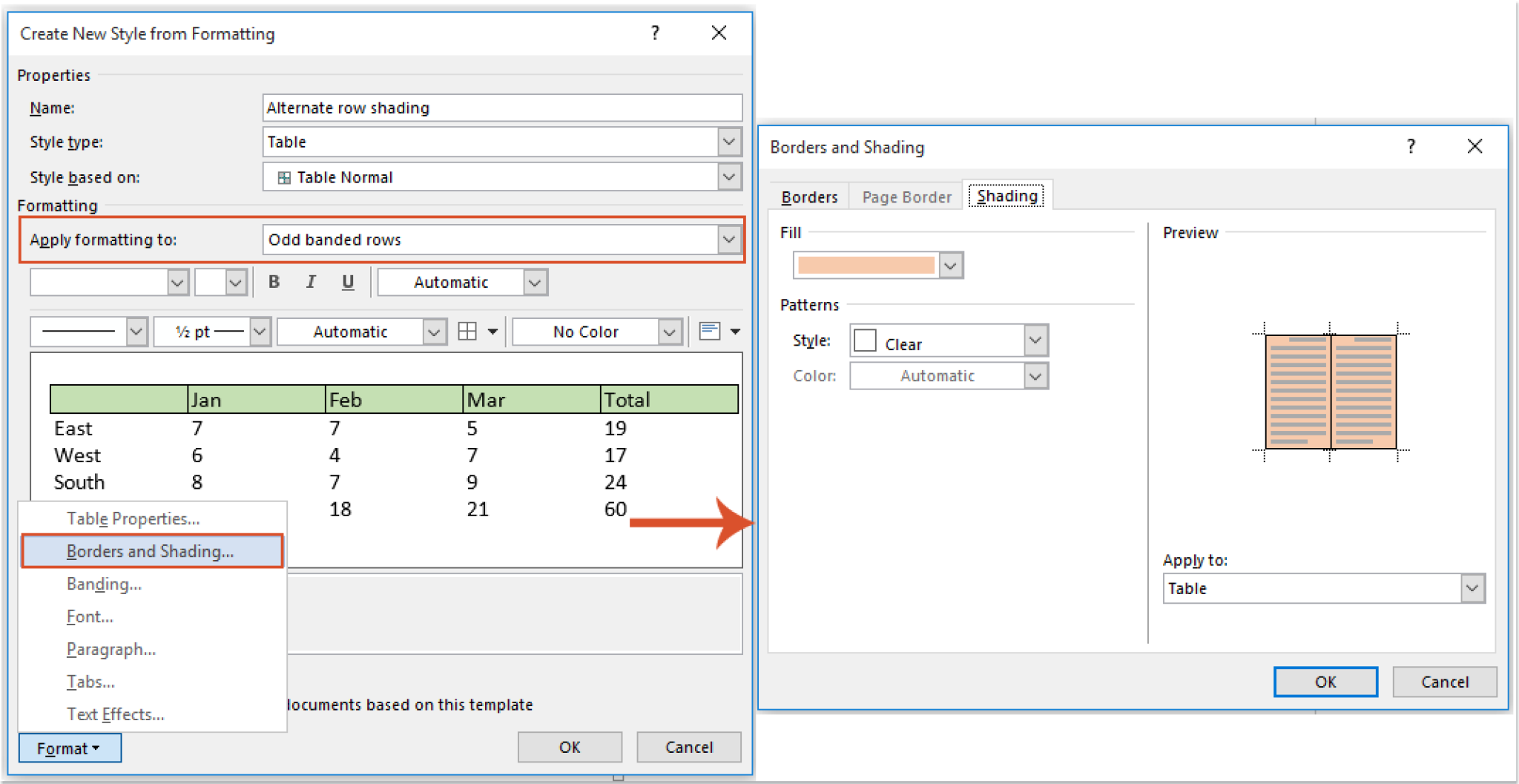 How to shade every other row or column in Word table? - Gotkey.net