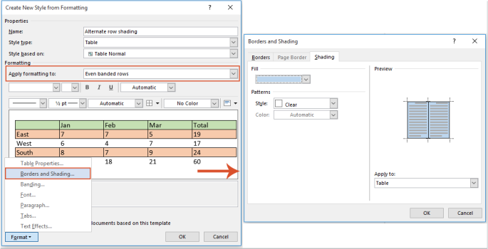 How to shade every other row or column in Word table? - Gotkey.net