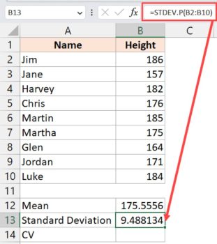 Calculating the Coefficient of Variation (CV) in Excel