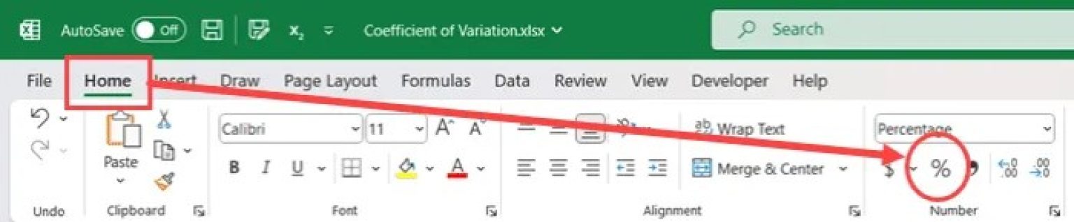 Calculating the Coefficient of Variation (CV) in Excel
