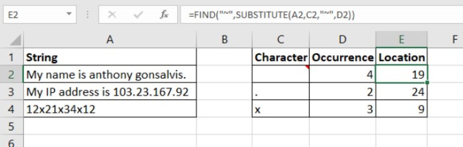 Discovering Multiple Occurrences of Text in Excel