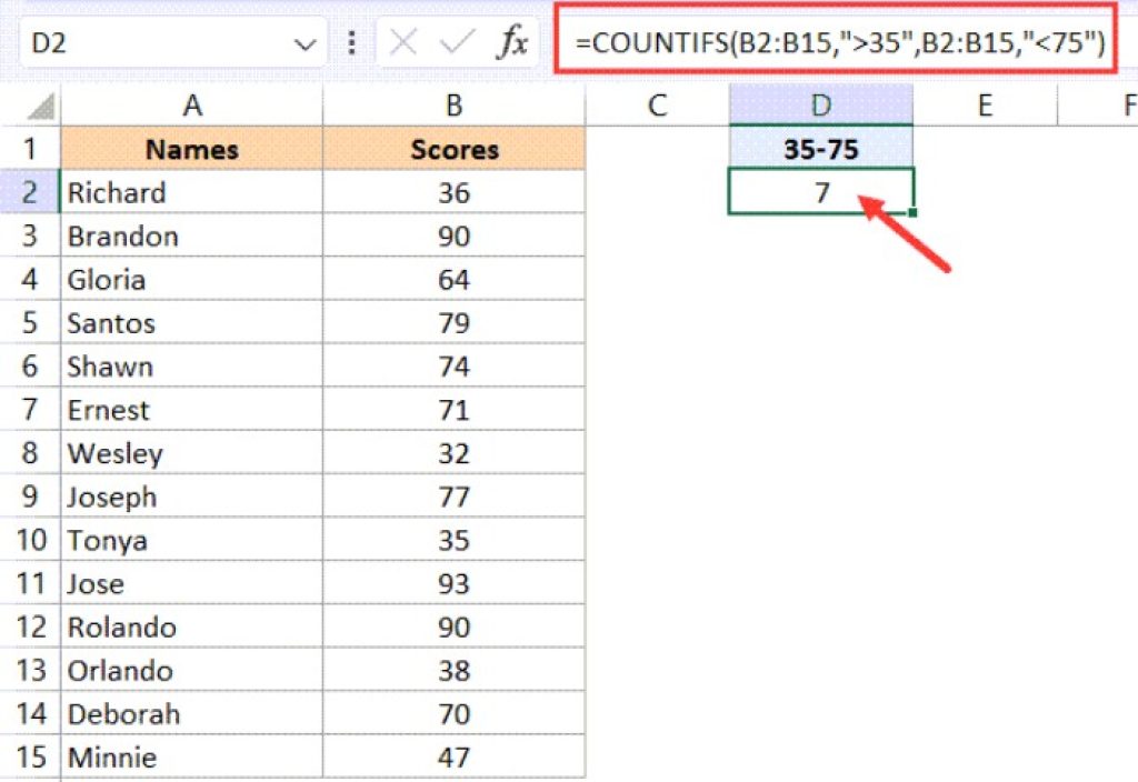 Efficient Excel Formulas For Counting Between Two Numbers
