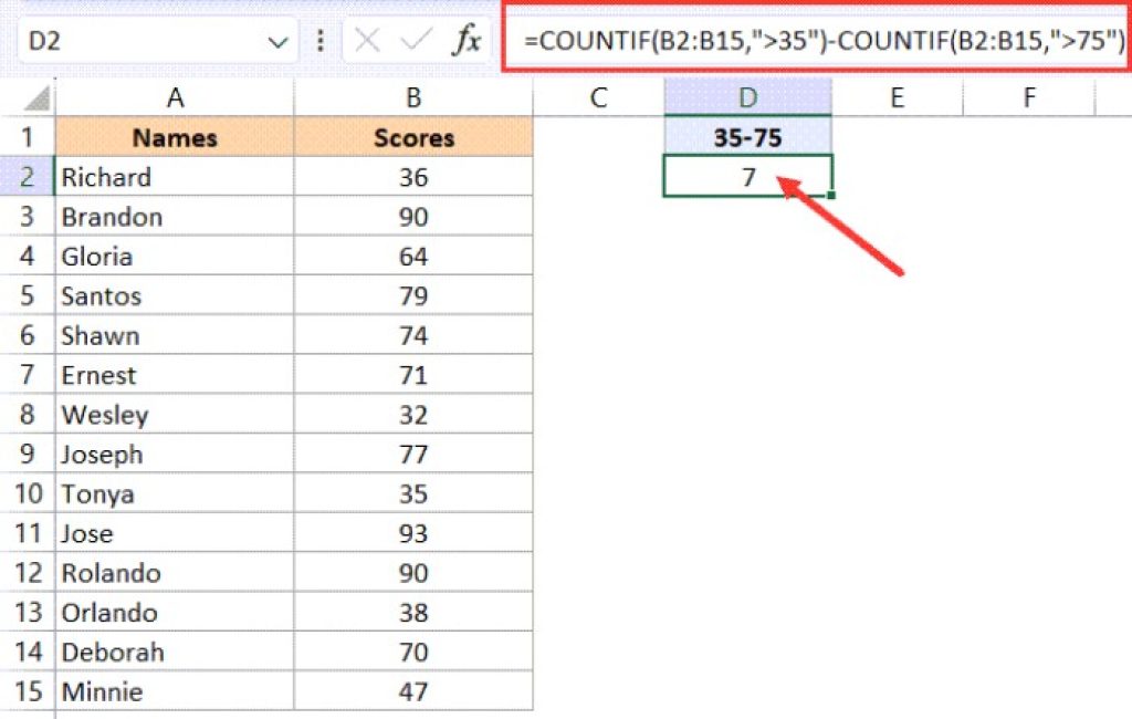 Efficient Excel Formulas for Counting Between Two Numbers