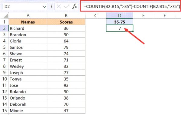 Efficient Excel Formulas for Counting Between Two Numbers