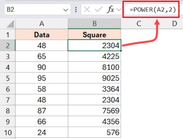 Efficient Ways to Square Numbers in Excel