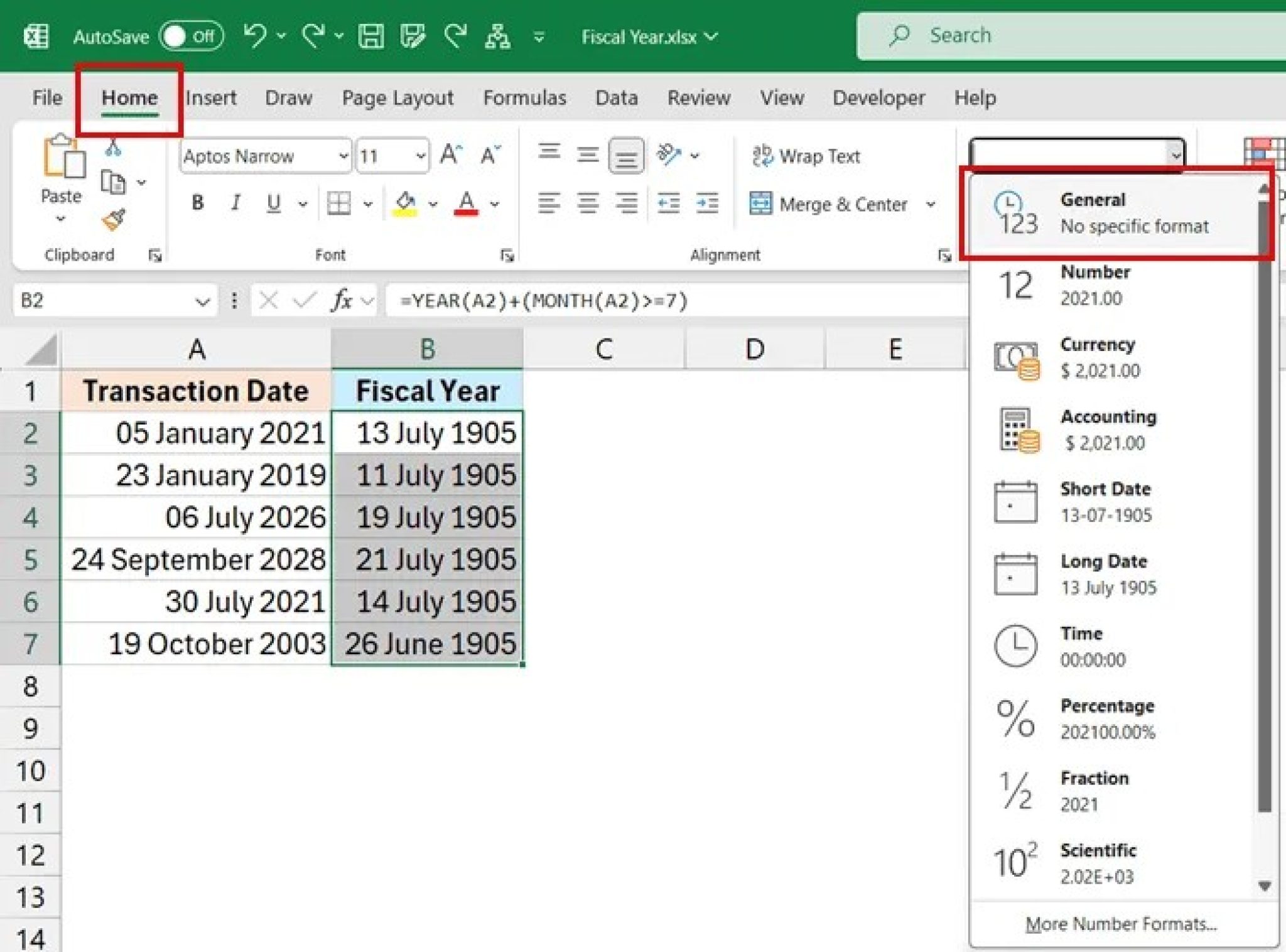 How to Calculate Fiscal Year from Date in Excel (Formulas)