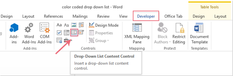 How to insert color coded drop down list in Word table? - Gotkey.net