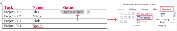 How to insert color coded drop down list in Word table? - Gotkey.net