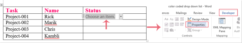 How to insert color coded drop down list in Word table? - Gotkey.net