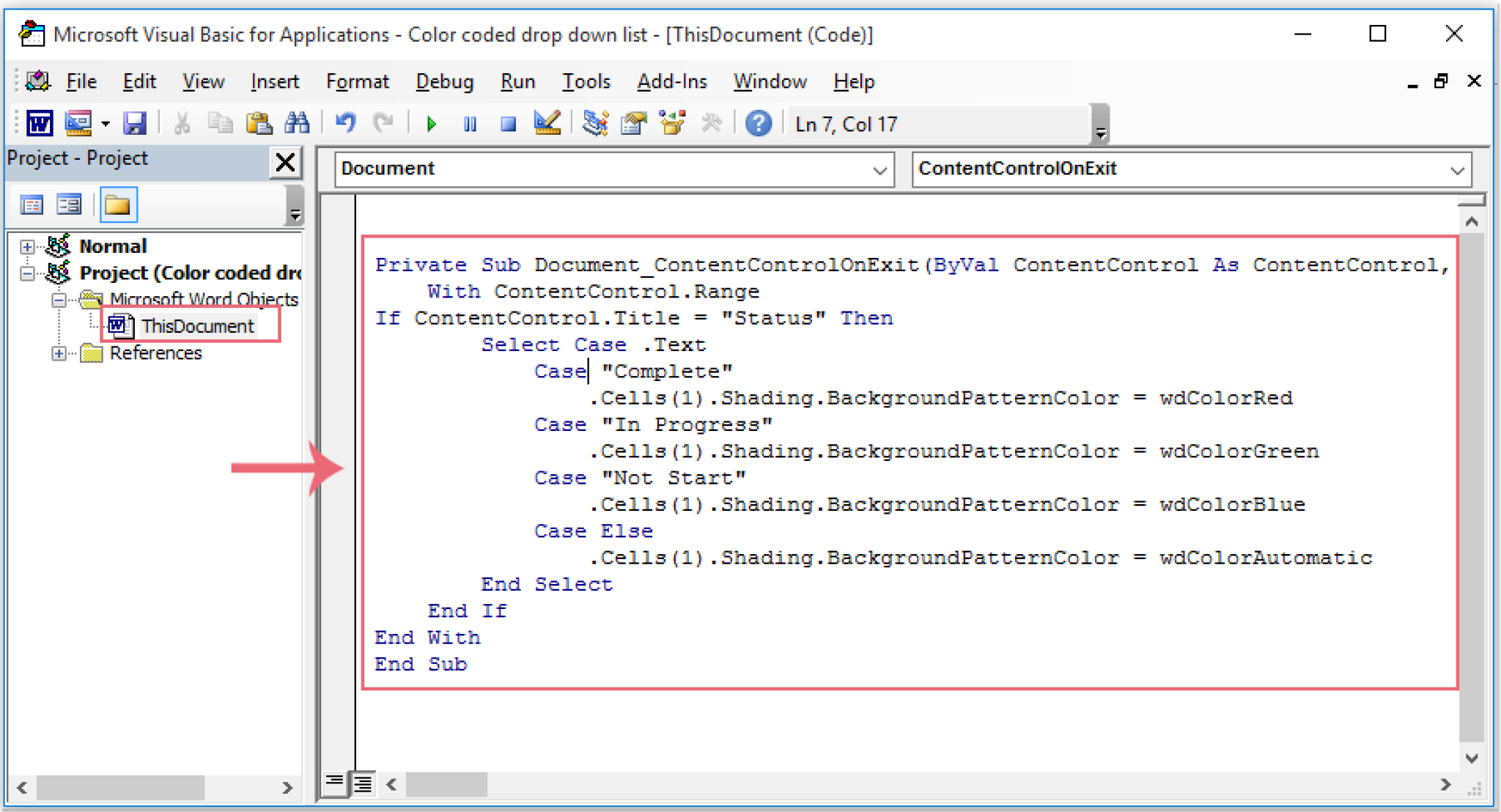 How To Insert Color Coded Drop Down List In Word Table