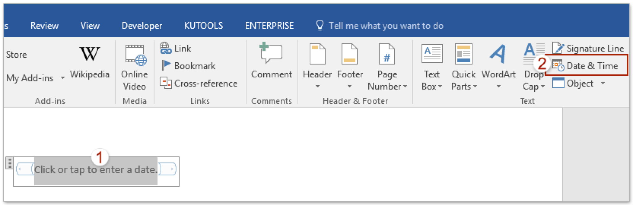 How to insert date picker showing current date by default in Word ...