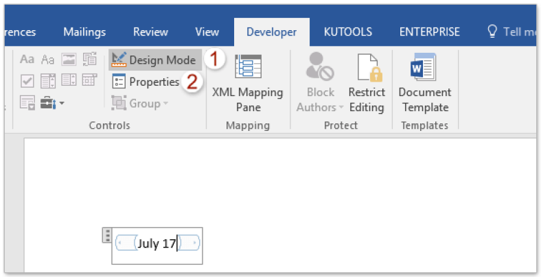 How to insert date picker showing current date by default in Word ...