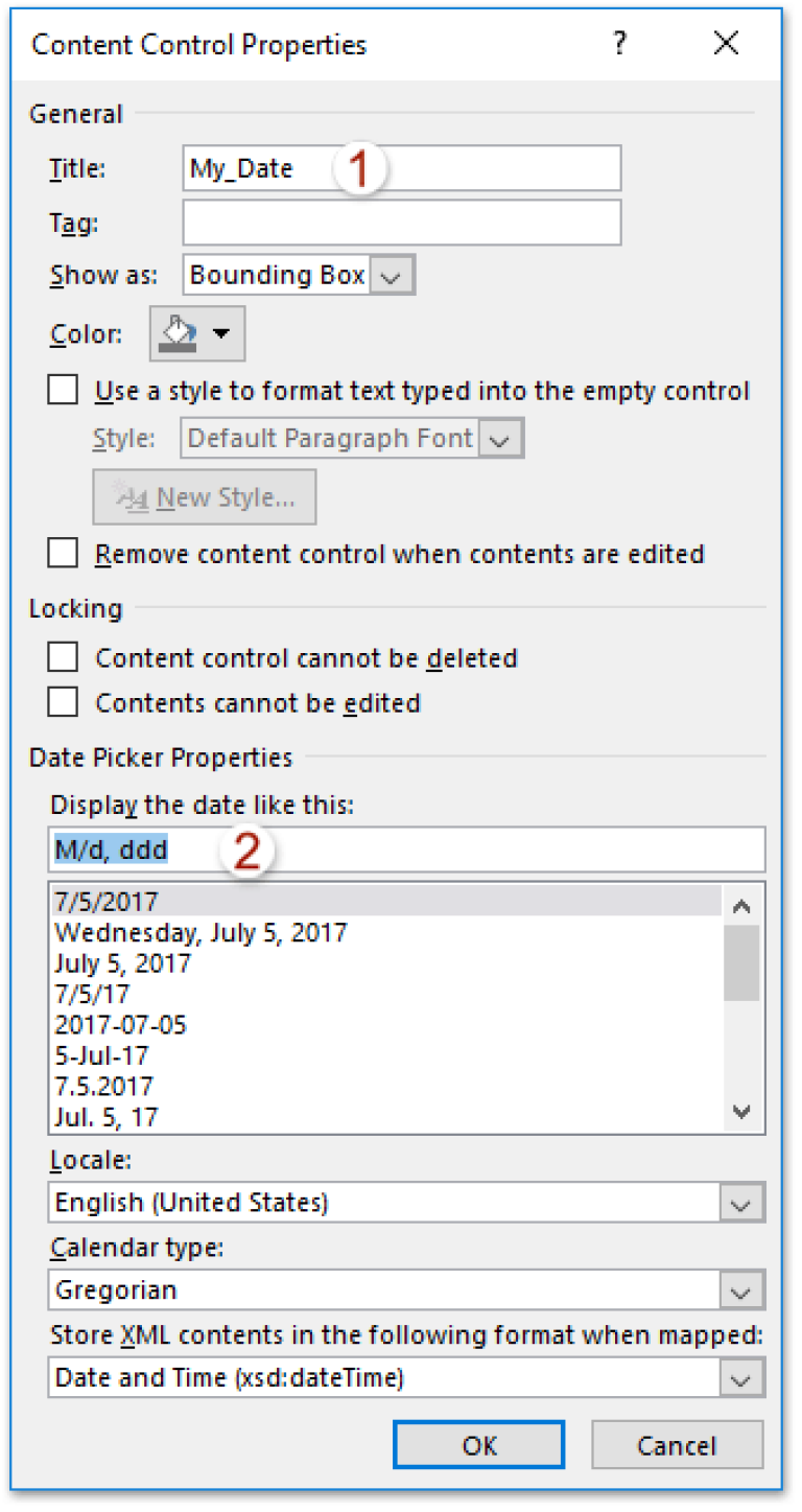 How to insert date picker showing current date by default in Word ...