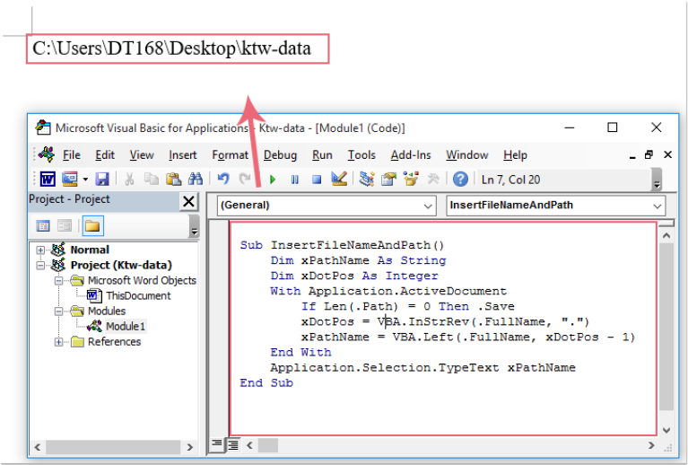 How to insert file path and filename without extension in Word document? - Gotkey.net