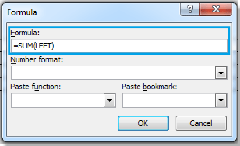 How To Insert Formula To Sum A Column Or Row Of Table In Word