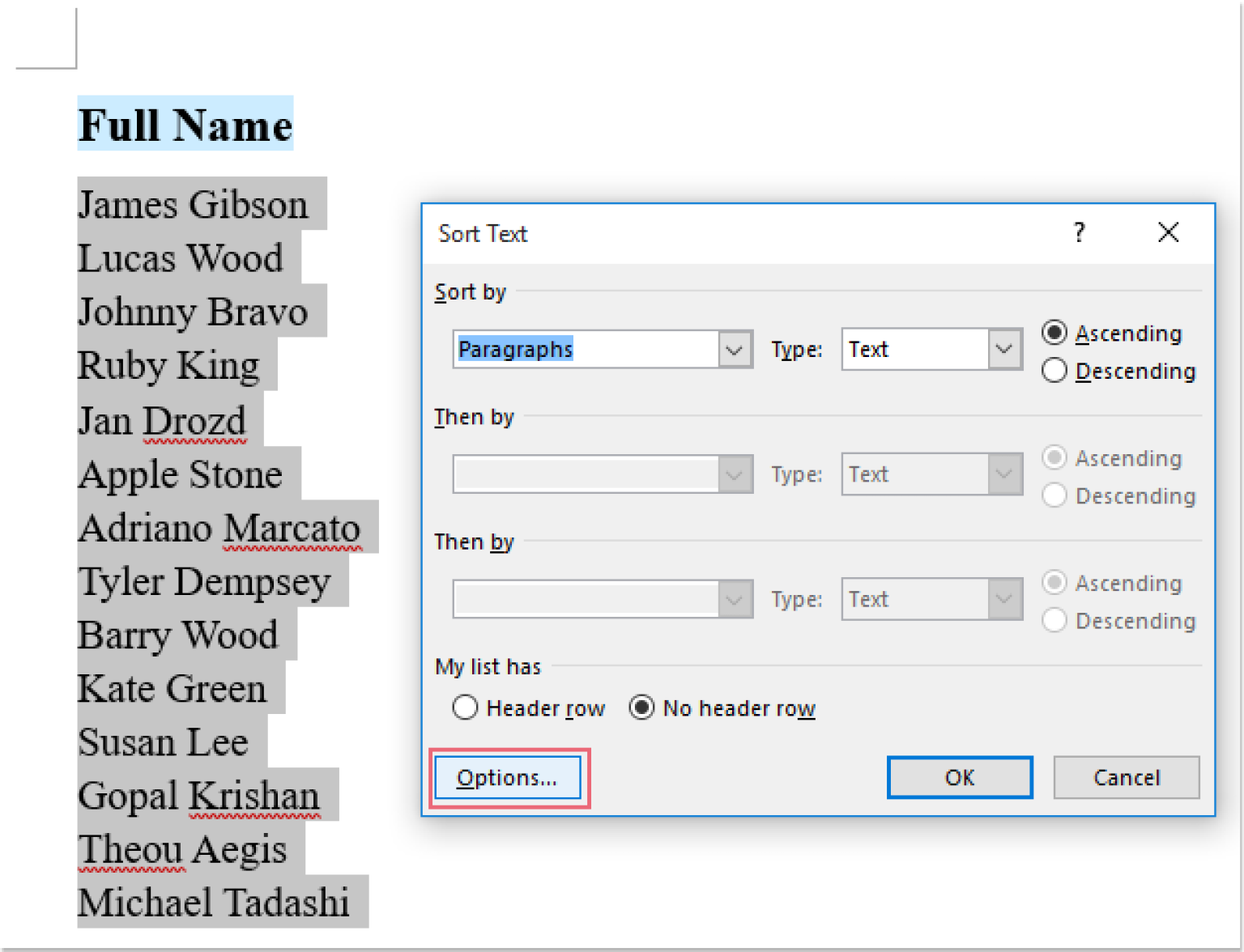 How to sort full names based on the last name in Word document ...