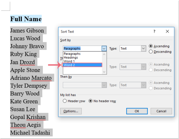How to sort full names based on the last name in Word document ...