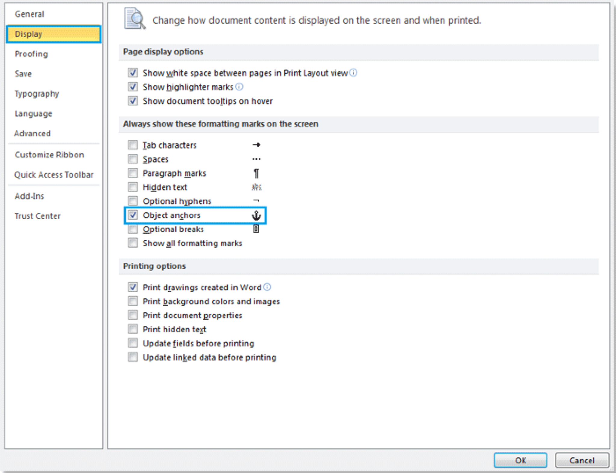 How to display/show or hide object anchors in Word - Gotkey.net