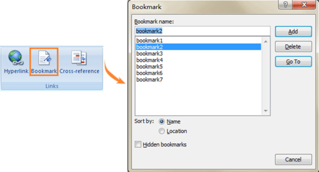 List, update and locate bookmarks in side panel of Word - Gotkey.net