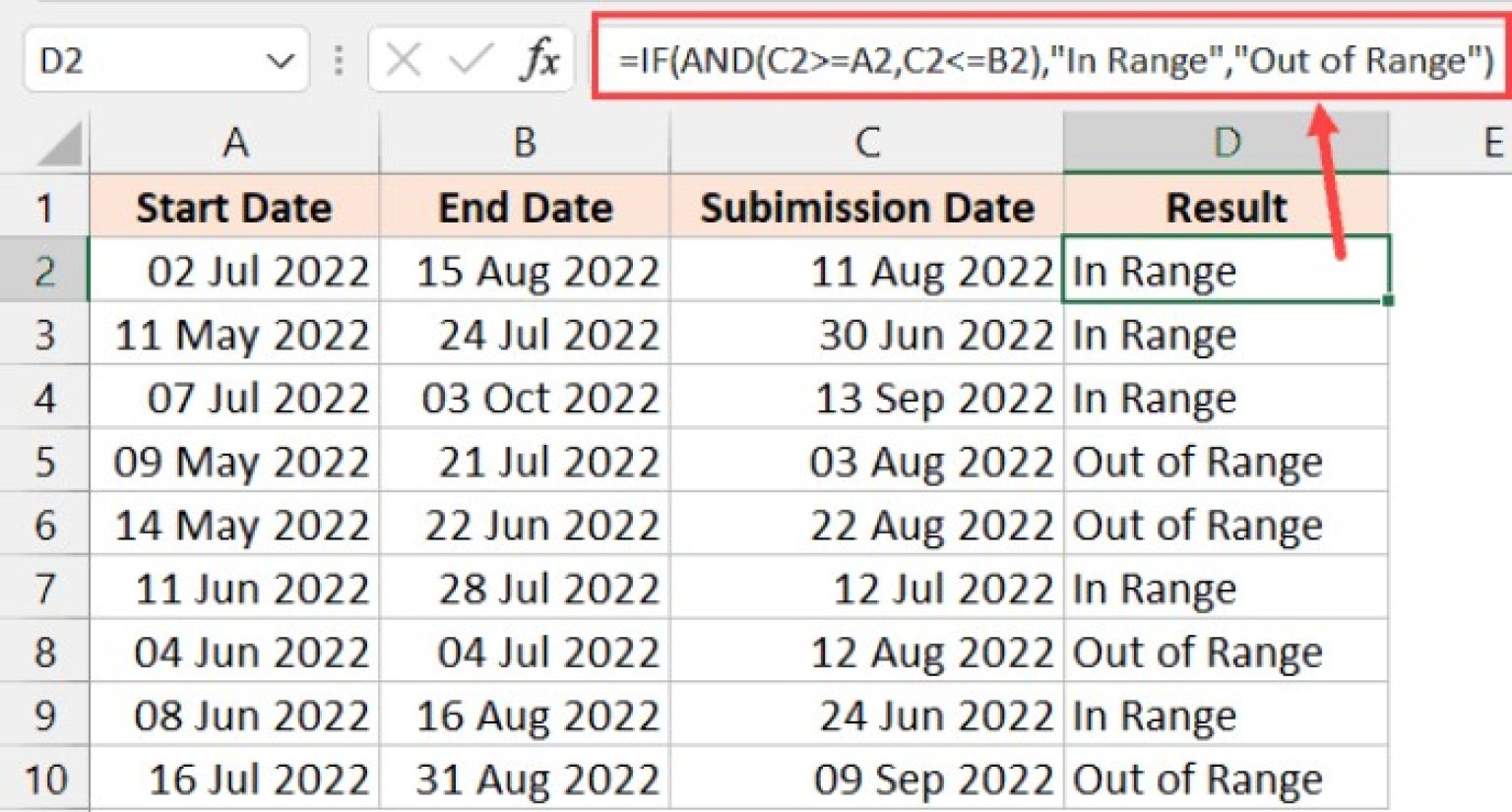 Simple Date Range Checking in Excel