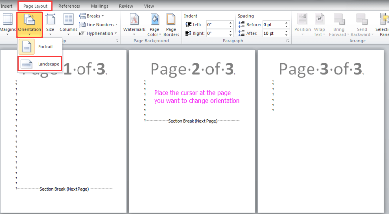 How to change orientation of one page in word? - Gotkey.net
