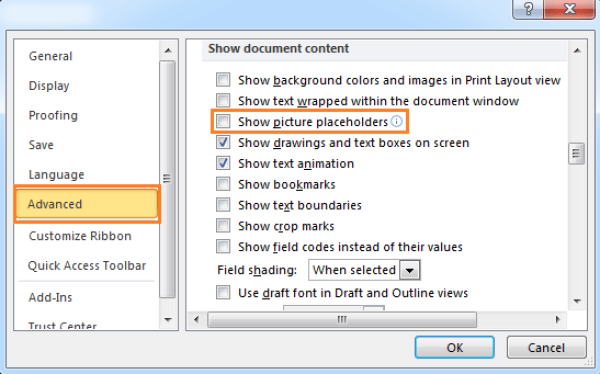 How to show or hide picture placeholders in Word? - Gotkey.net