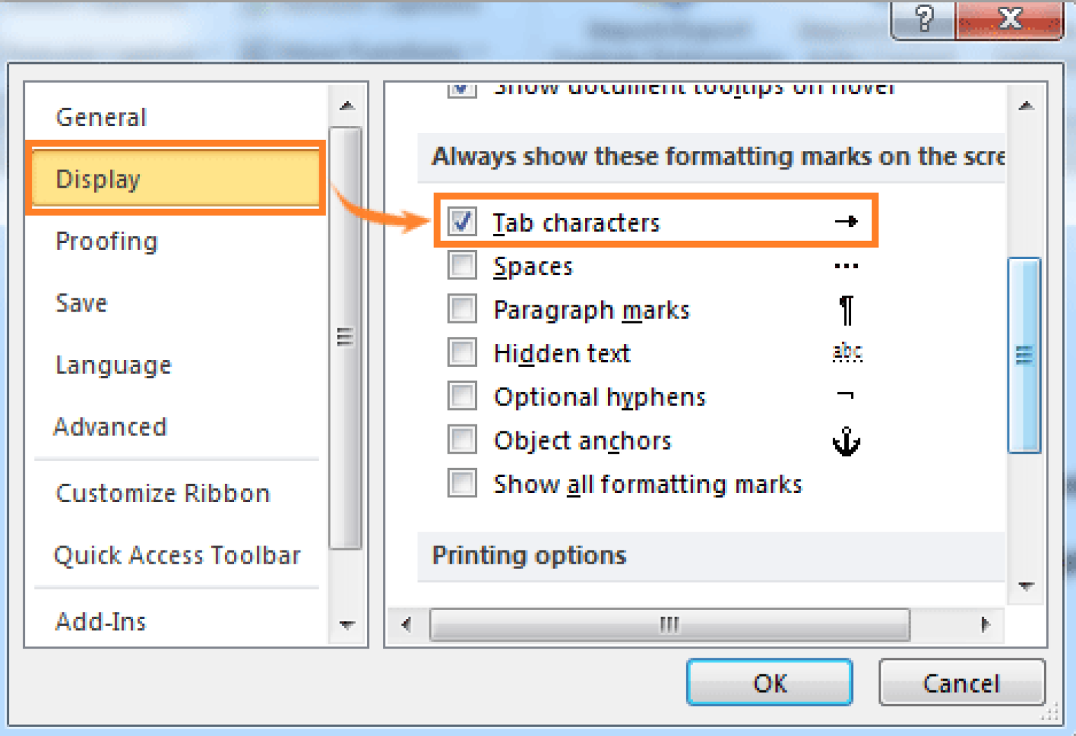 How to show or hide tab characters in Word? - Gotkey.net